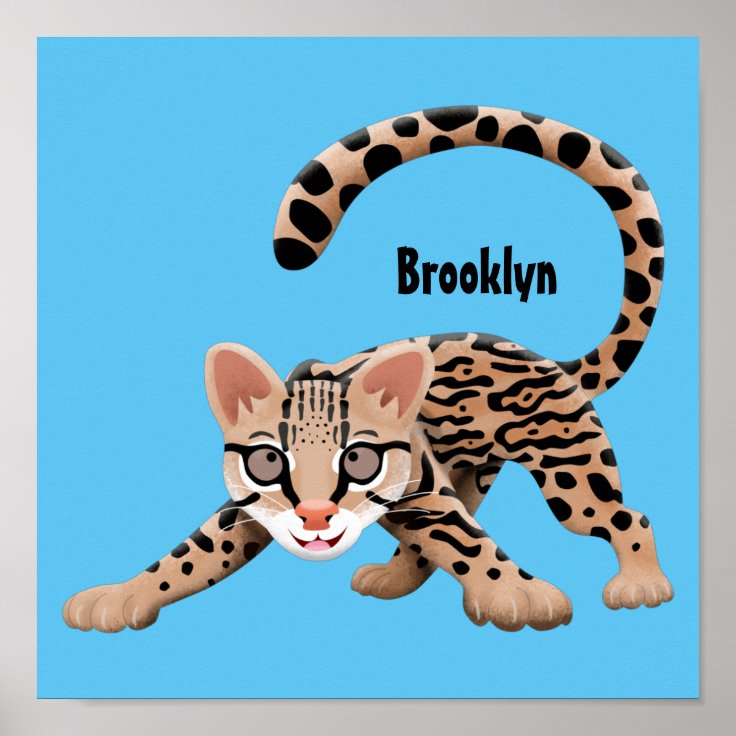 Cute ocelot cartoon illustration poster | Zazzle