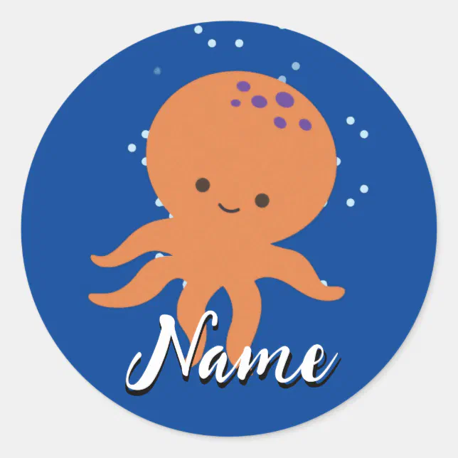 Cute Octopus Cartoon Add Name Classic Round Sticker | Zazzle
