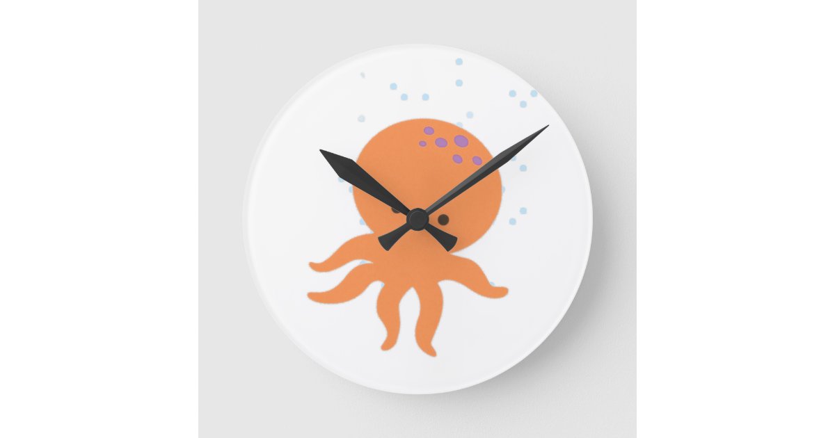 Cute Octopus Cartoon Round Clock | Zazzle