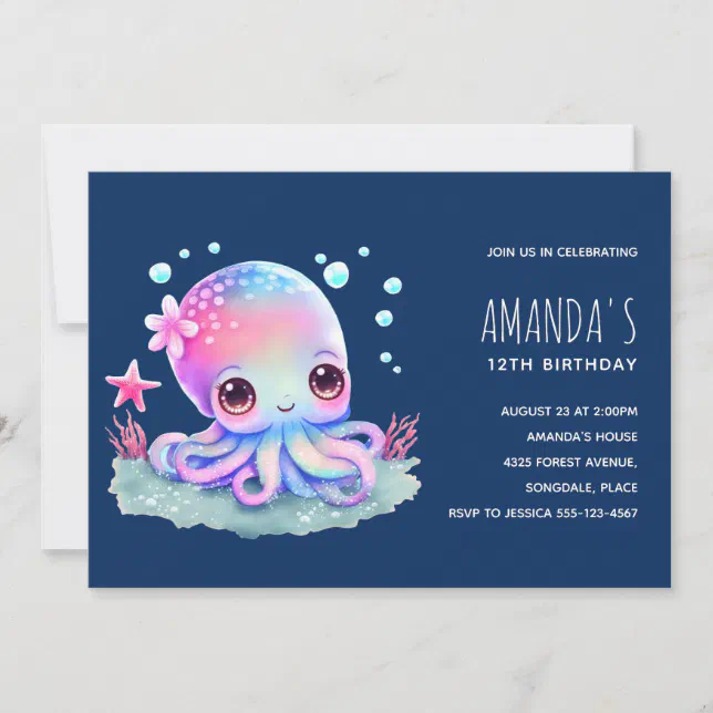 Cute Octopus Sea Creature Birthday Invitation | Zazzle
