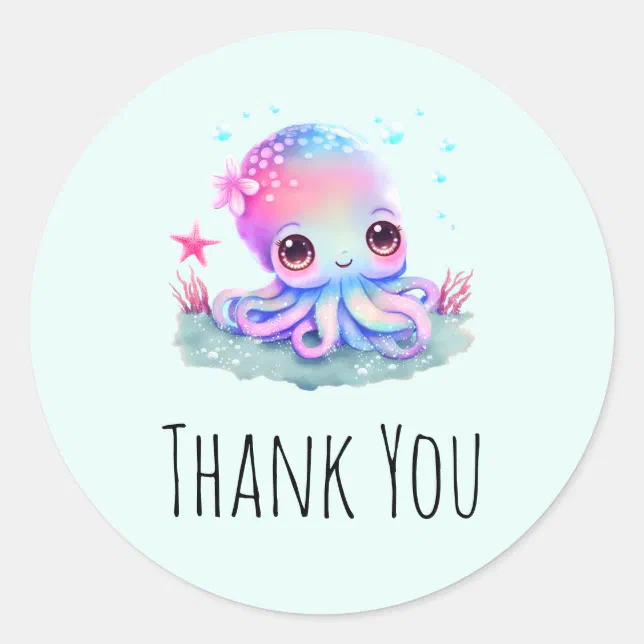 Cute Octopus Sea Creature Thank You Classic Round Sticker | Zazzle