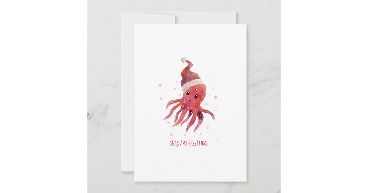 Cute Octopus Seas and Greetings Santa Hat Holiday Card | Zazzle
