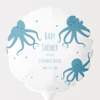 Cute Octopuses Heart Blue Baby Shower Balloon | Zazzle