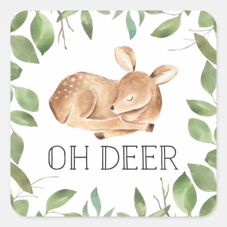Cute Oh Deer Baby Shower Square Sticker | Zazzle