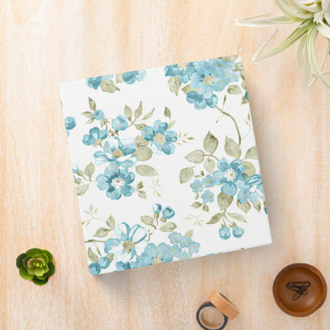 Cute Olive Green Aqua Turquoise Floral Watercolor Binder | Zazzle