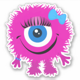 Cute One Eyed Pink Fuzzy Monster 4 x 4 Sticker | Zazzle