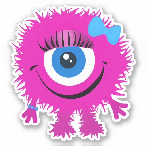 Cute One Eyed Pink Fuzzy Monster 4 x 4 Sticker | Zazzle