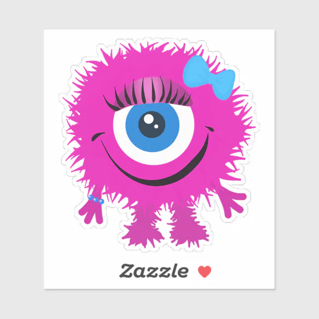 Cute One Eyed Pink Fuzzy Monster 4 x 4 Sticker | Zazzle