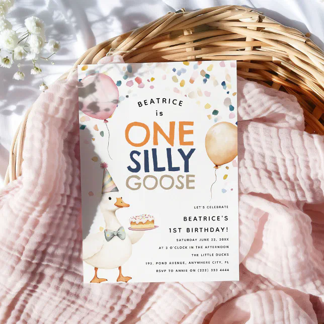 Cute One Silly Goose 1st Birthday Invitation | Zazzle