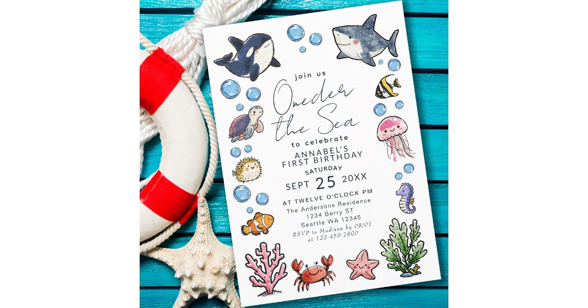 Cute Oneder the Sea Ocean Kids First Birthday Invitation | Zazzle