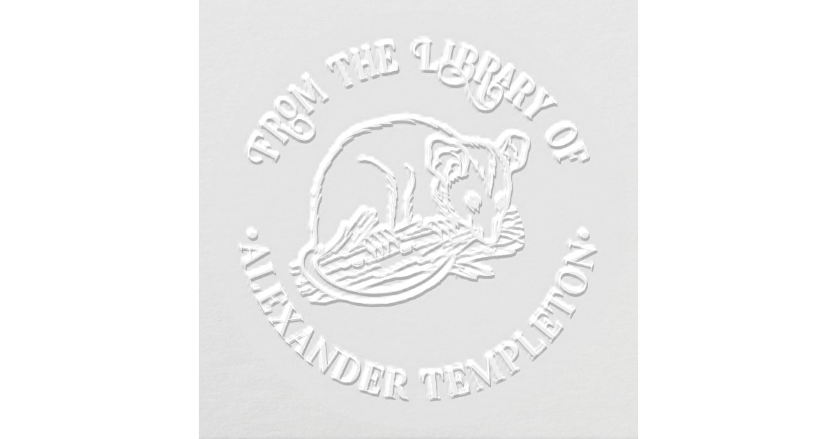 Cute Opossum on Branch Round Library Book Name Embosser | Zazzle