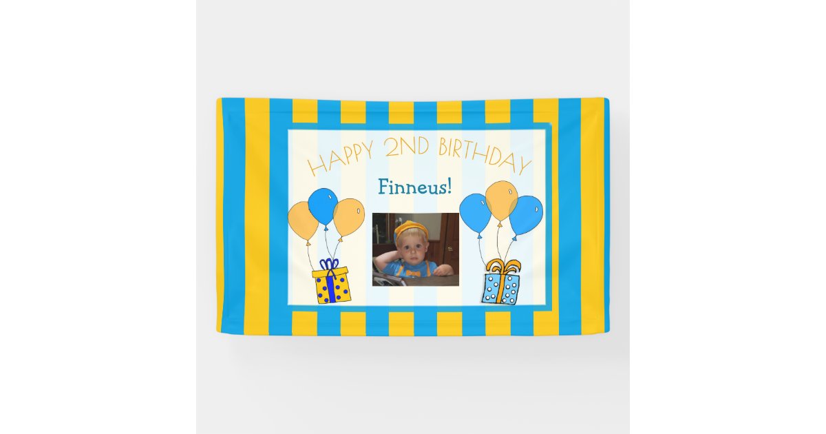 Cute Orange and Blue Happy Birthday Personalized Banner | Zazzle