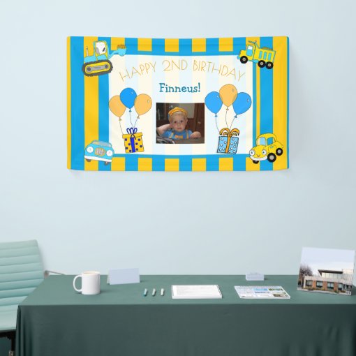 Cute Orange and Blue Happy Birthday Personalized Banner | Zazzle