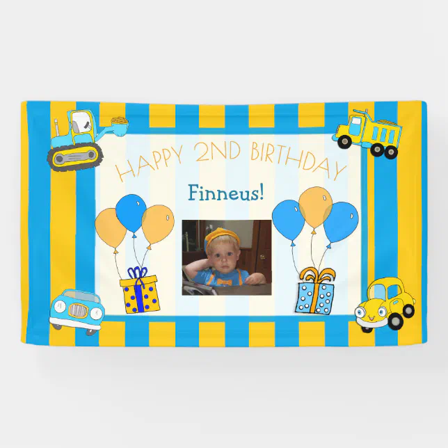 Cute Orange and Blue Happy Birthday Personalized Banner | Zazzle
