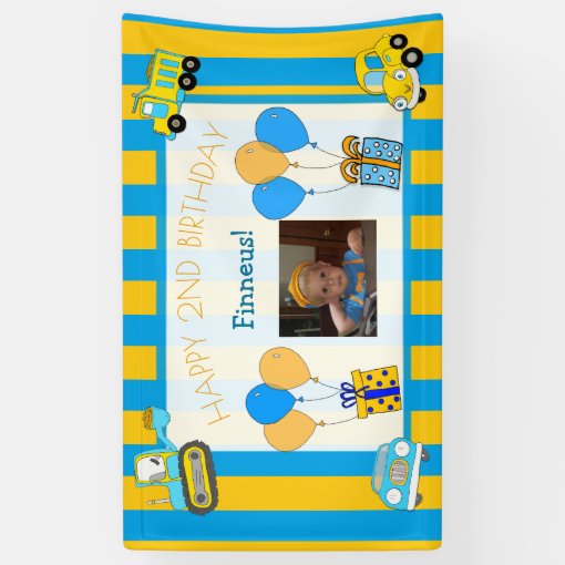 Cute Orange and Blue Happy Birthday Personalized Banner | Zazzle