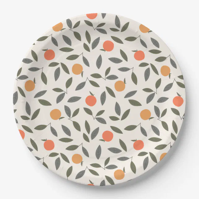 Cute Orange and Leaves Pattern Paper Plates | Zazzle