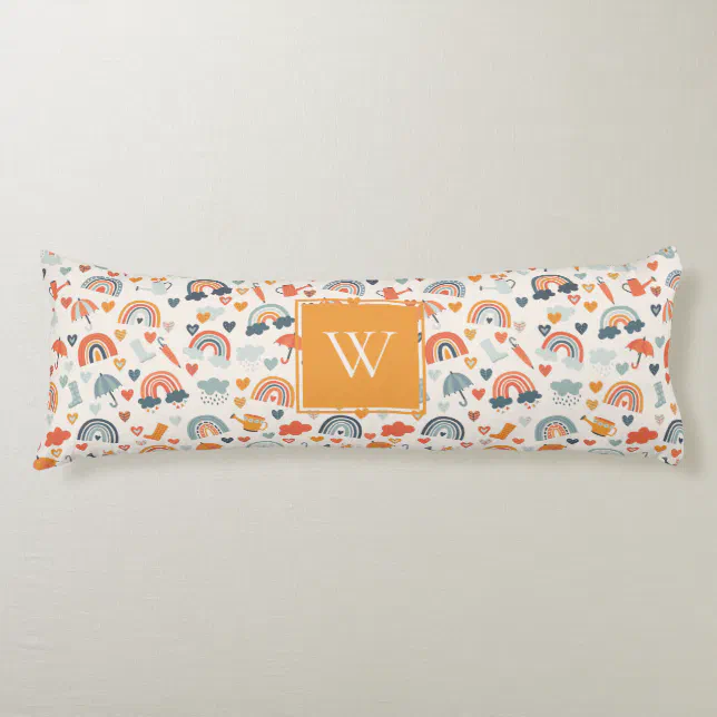 Cute Orange Blue Spring Rainbow Clouds Pattern Body Pillow | Zazzle