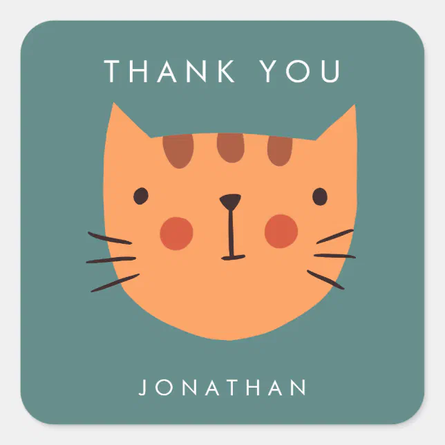 Cute Orange Cat Birthday thank you Square Sticker | Zazzle