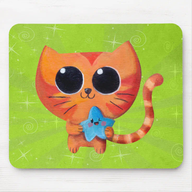 Cute Orange Cat with Star Mouse Pad | Zazzle