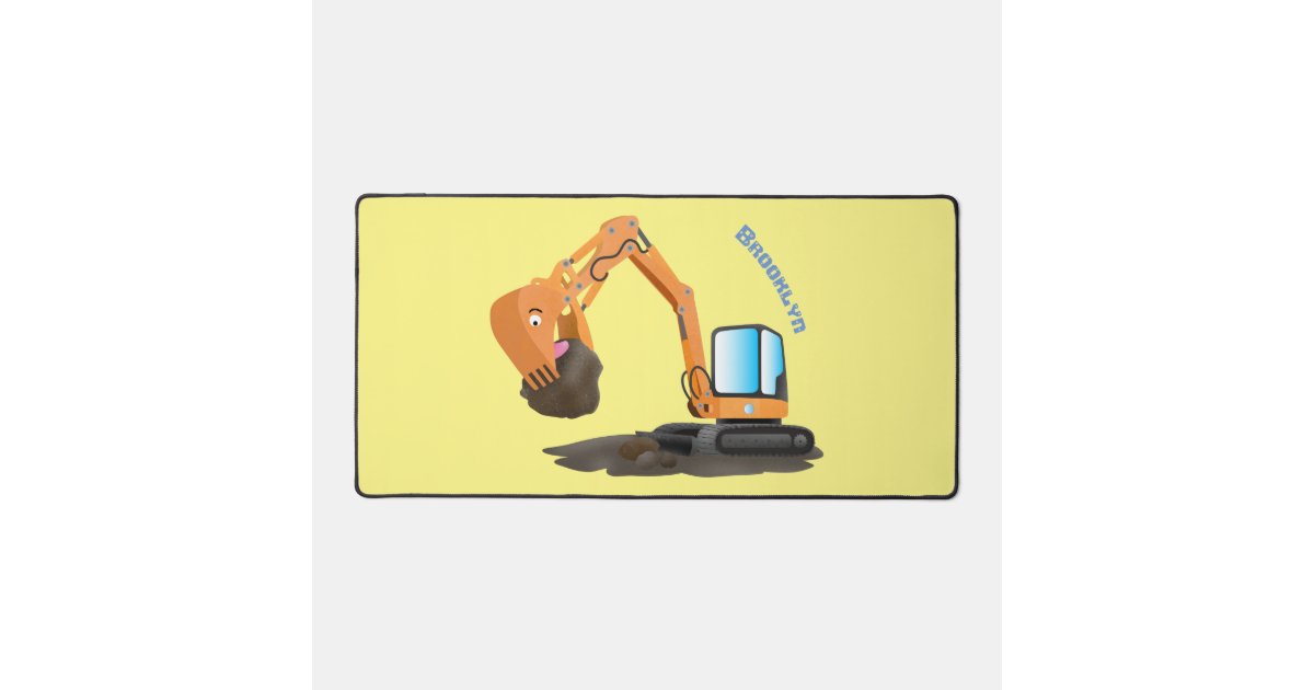 Cute orange excavator digger cartoon desk mat | Zazzle