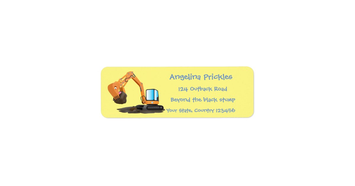 Cute orange excavator digger cartoon label | Zazzle