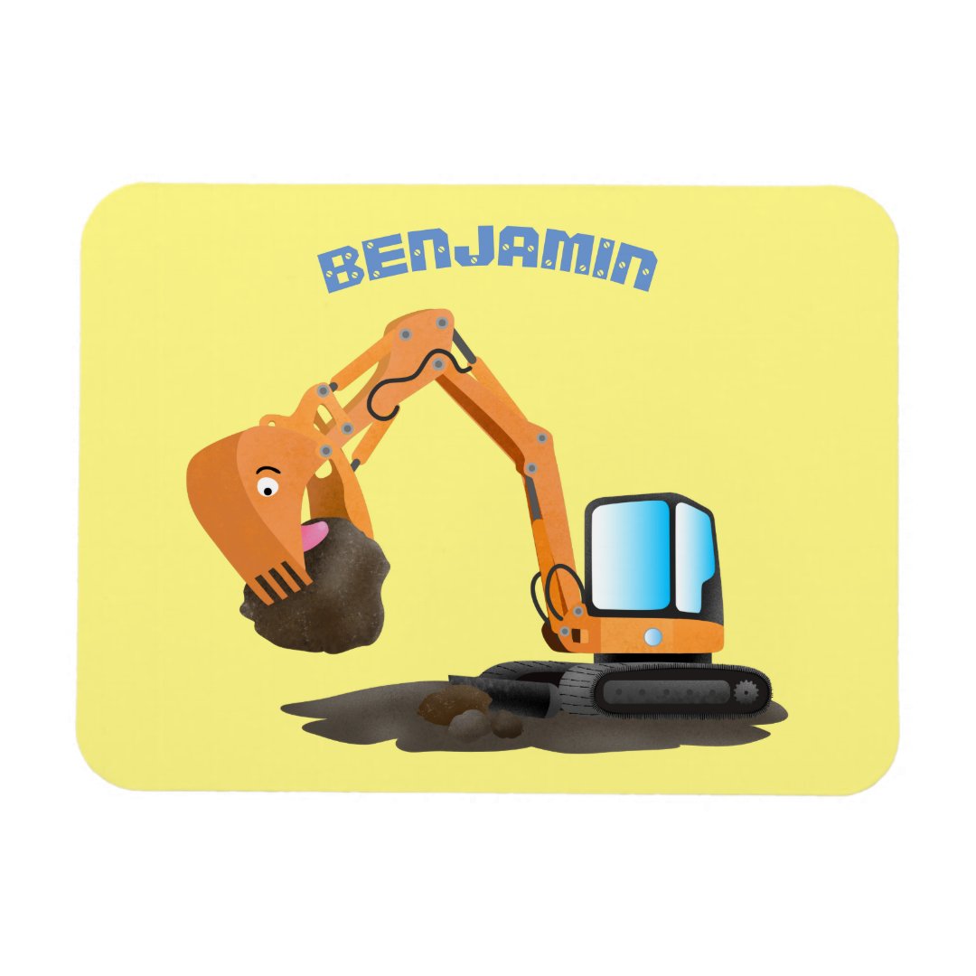 Cute orange excavator digger cartoon magnet | Zazzle