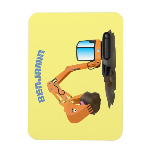 Cute orange excavator digger cartoon magnet | Zazzle