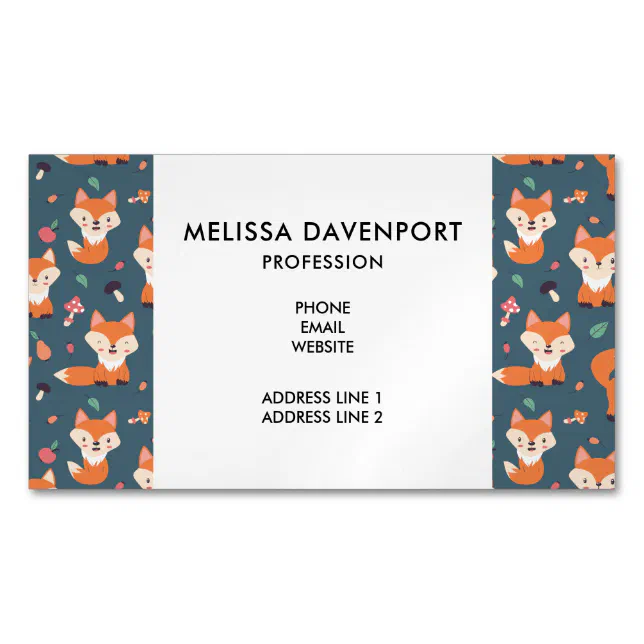 Cute Orange Fox Animal Pattern Business Card Magnet | Zazzle