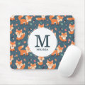 Cute Orange Fox Animal Pattern Monogram Mouse Pad | Zazzle