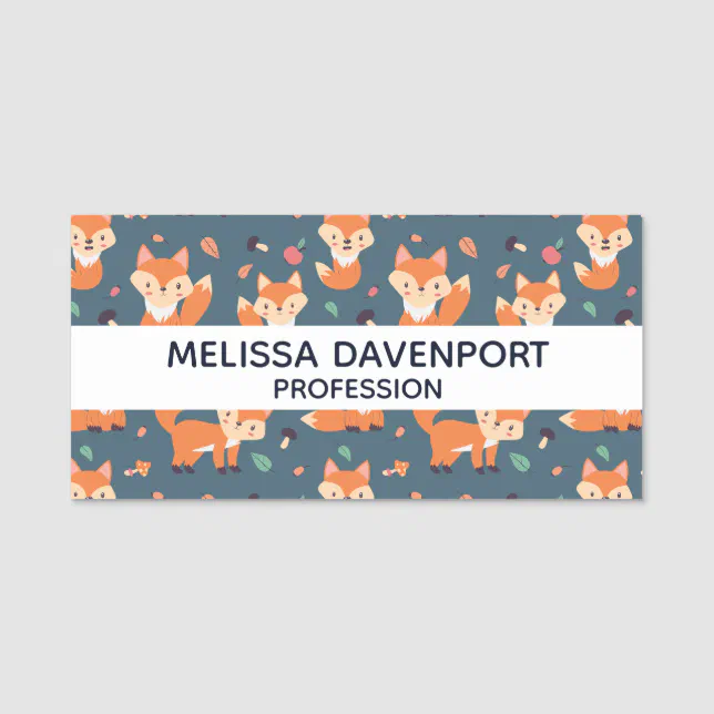 Cute Orange Fox Animal Pattern Name Tag | Zazzle