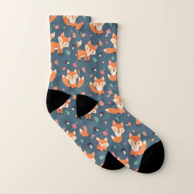 Cute Orange Fox Animal Pattern Socks | Zazzle