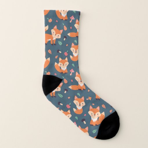 Cute Orange Fox Animal Pattern Socks | Zazzle
