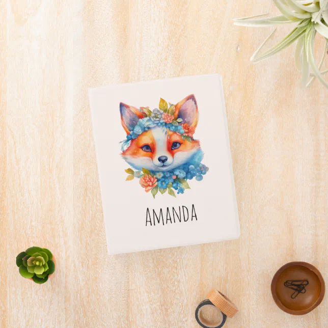 Cute Orange Fox with Floral Crown Mini Binder | Zazzle