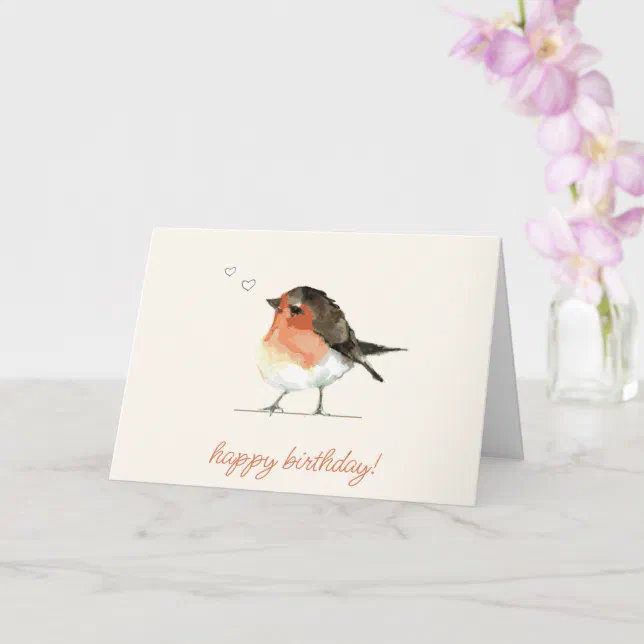 Cute Orange Robin - Simple Elegant Birthday Card | Zazzle