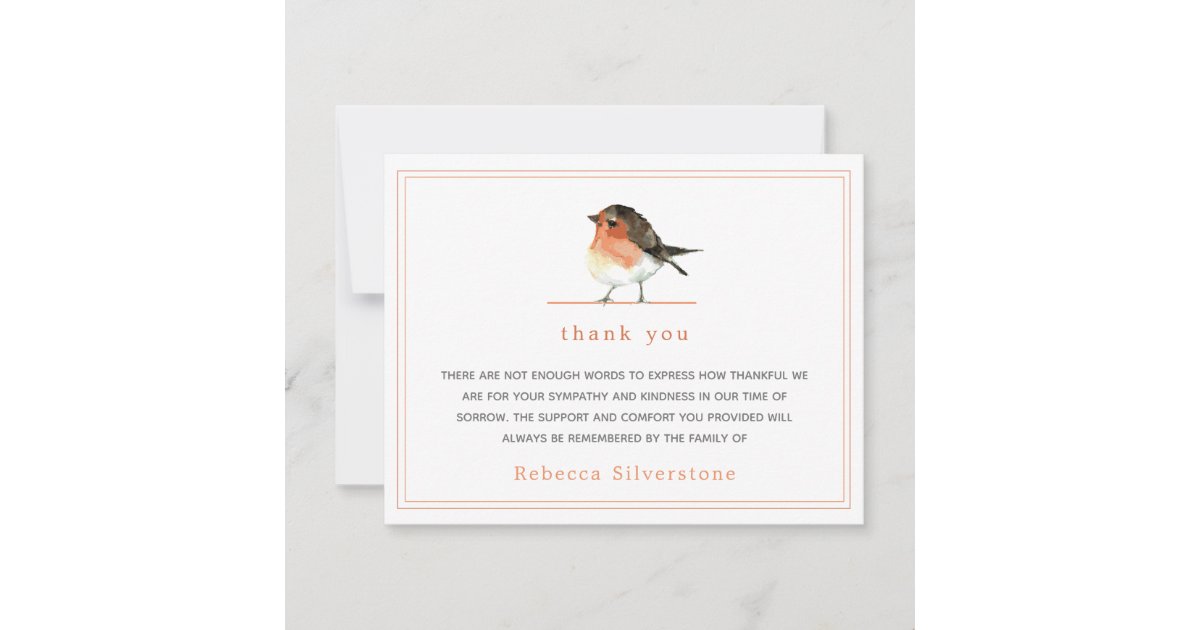 Cute Orange Robin Simple Elegant Funeral Thank You Note Card | Zazzle