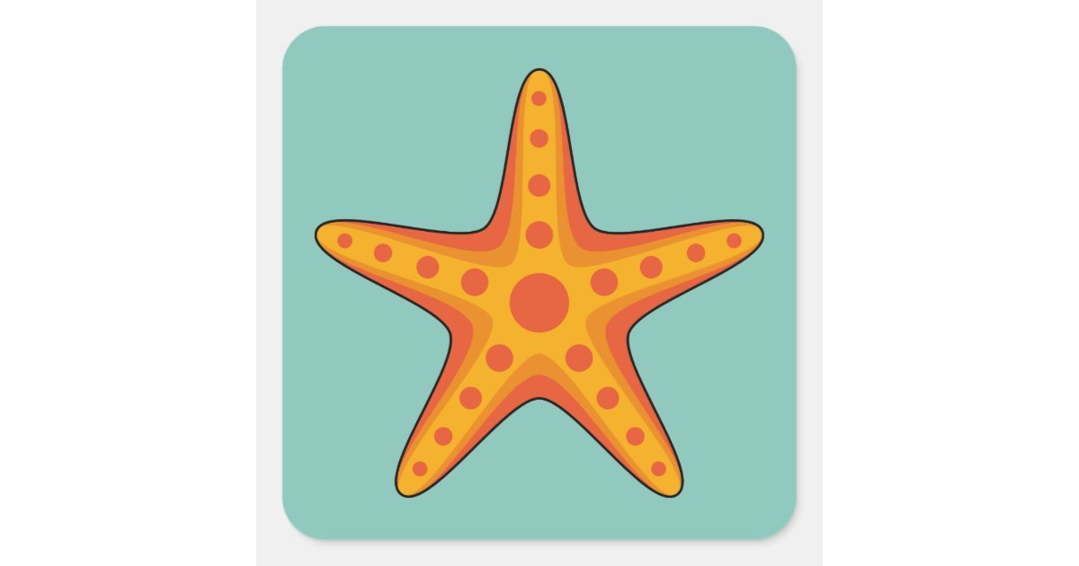 Cute Orange Starfish Cartoon Square Sticker | Zazzle