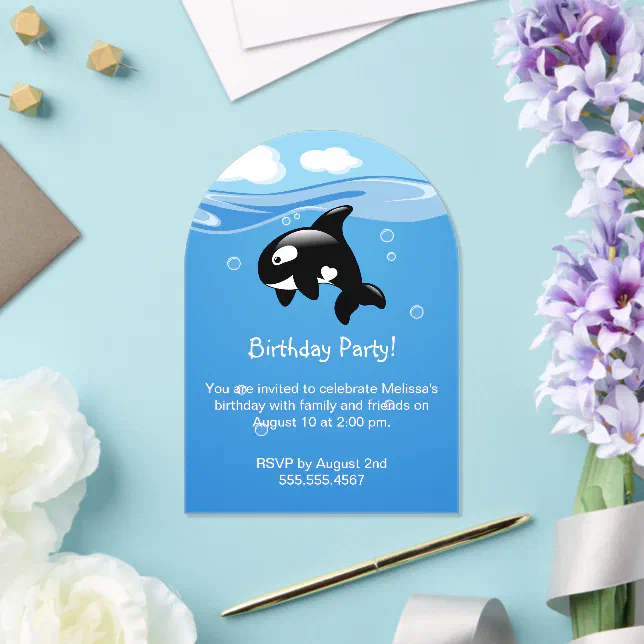 Cute Orca Whale Birthday Party Acrylic Invitations | Zazzle