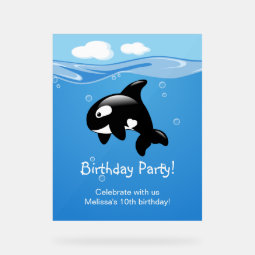 Cute Orca Whale Birthday Party Acrylic Sign | Zazzle