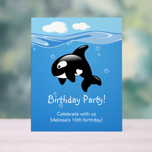 Cute Orca Whale Birthday Party Acrylic Sign | Zazzle