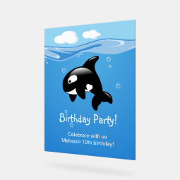 Cute Orca Whale Birthday Party Acrylic Sign | Zazzle