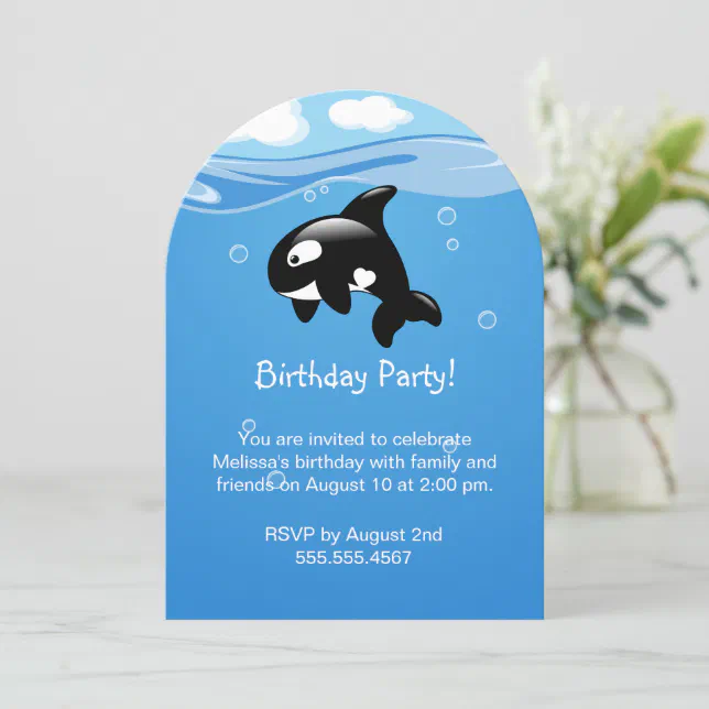 Cute Orca Whale Birthday Party Invitation | Zazzle