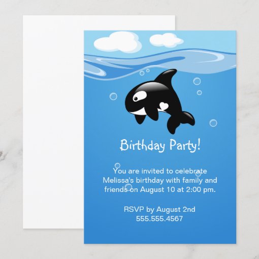 Cute Orca Whale Birthday Party Invitation | Zazzle