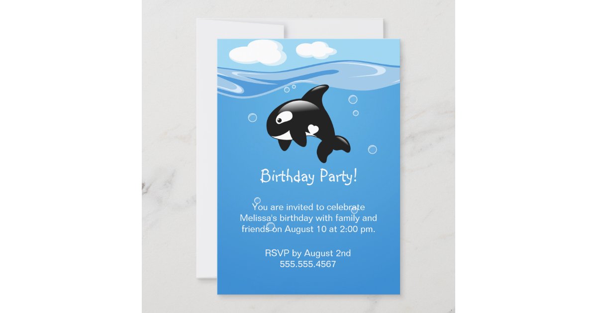 Cute Orca Whale Birthday Party Invitation | Zazzle