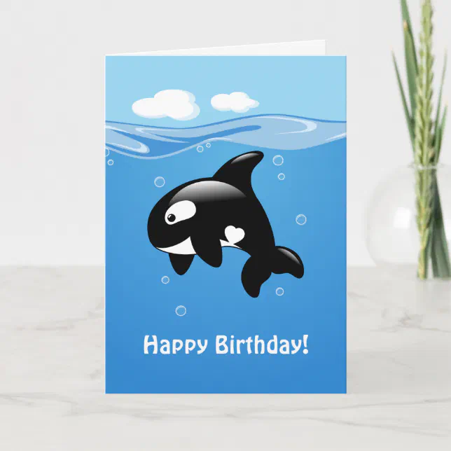 Cute Orca Whale Happy Birthday Card | Zazzle