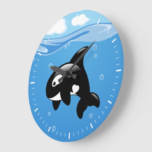 Cute Orca Whale in Ocean Large Clock | Zazzle
