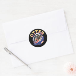 Cute Otter Astronaut Outer Space Shuttle Cadet Classic Round Sticker ...