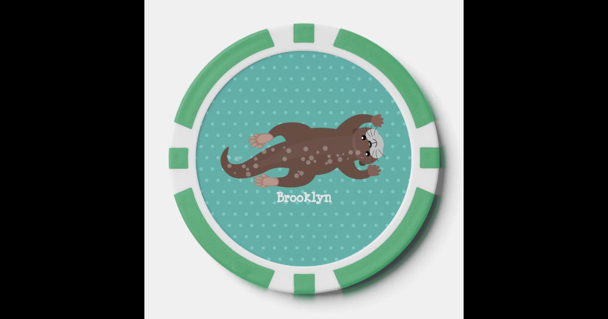 Cute otter diving cartoon illustration poker chips | Zazzle