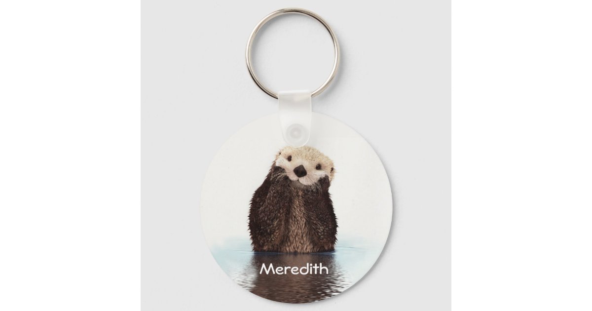 Cute Otter in Water Keychain | Zazzle