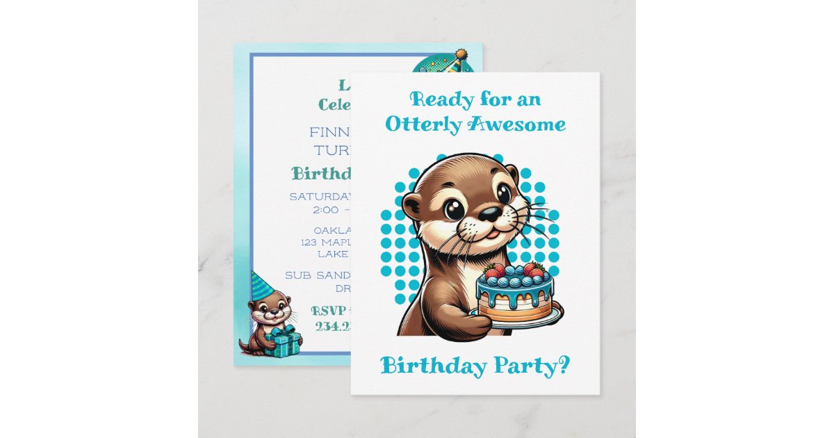 Cute Otter Themed Boy's Birthday Party Invitation | Zazzle