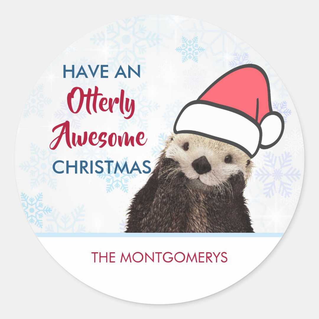 Cute Otter Wearing a Santa Hat Christmas Classic Round Sticker | Zazzle